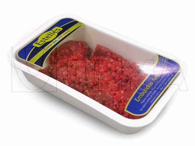 Fleisch mit modifizierter Atmosphare in Schaumschalen, verpackt auf ...